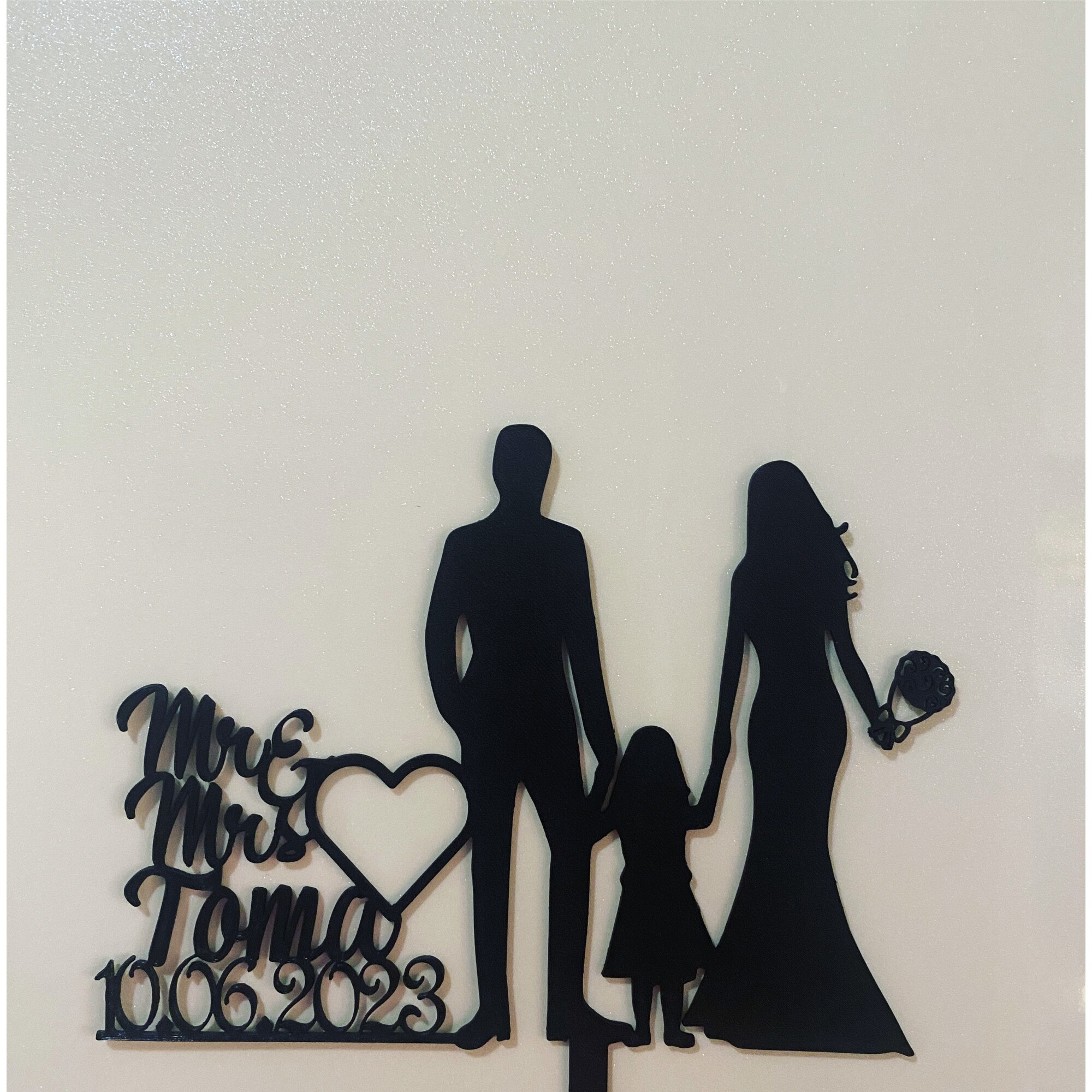 Topper nunta personalizat miri cu copil, nume, data eveniment, Negru ...