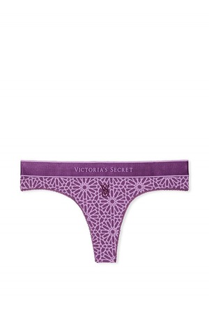 Chiloti tanga Victoria's Secret, Logo Cotton Thong Panty, Mov/Florali ...