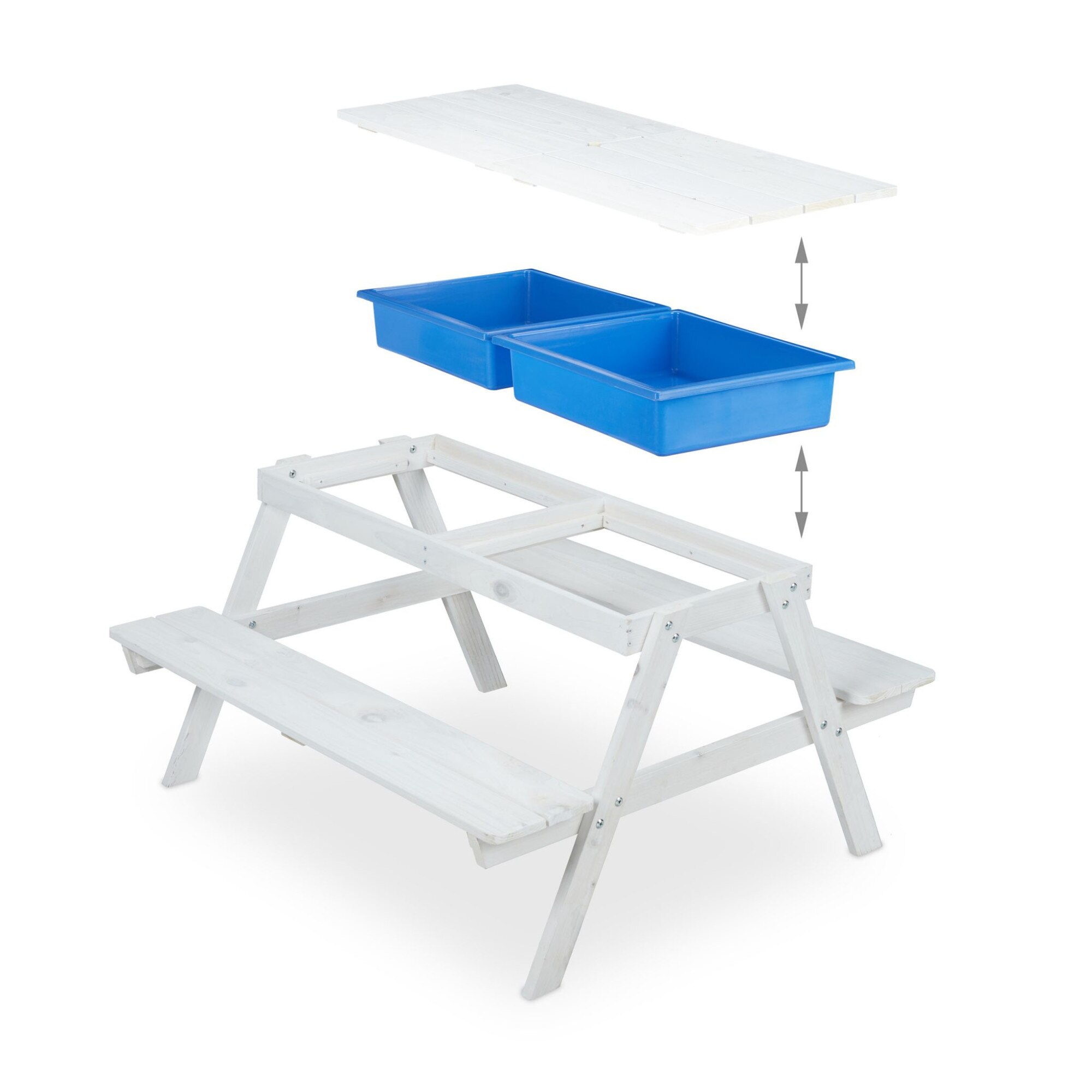 Set mobilier gradina pentru copii, 1 masa si 2 bancute, cu spatiu ...
