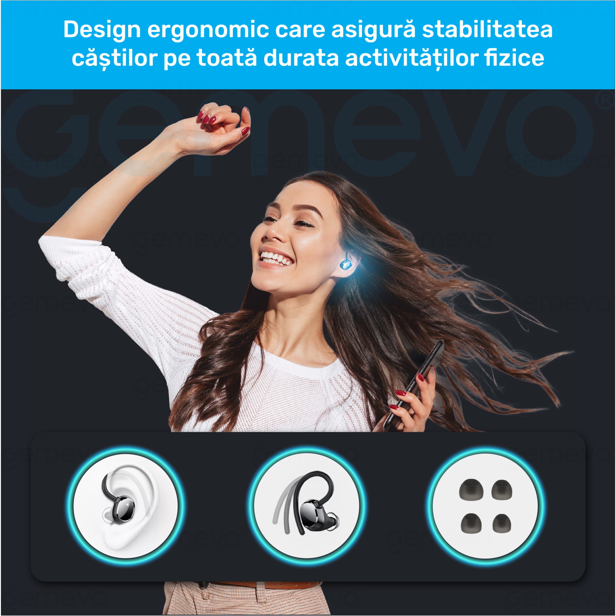 Casti Wireless Audio fara fir Gemevo® ACTIVE, Sport, Bluetooth 5.3 ...