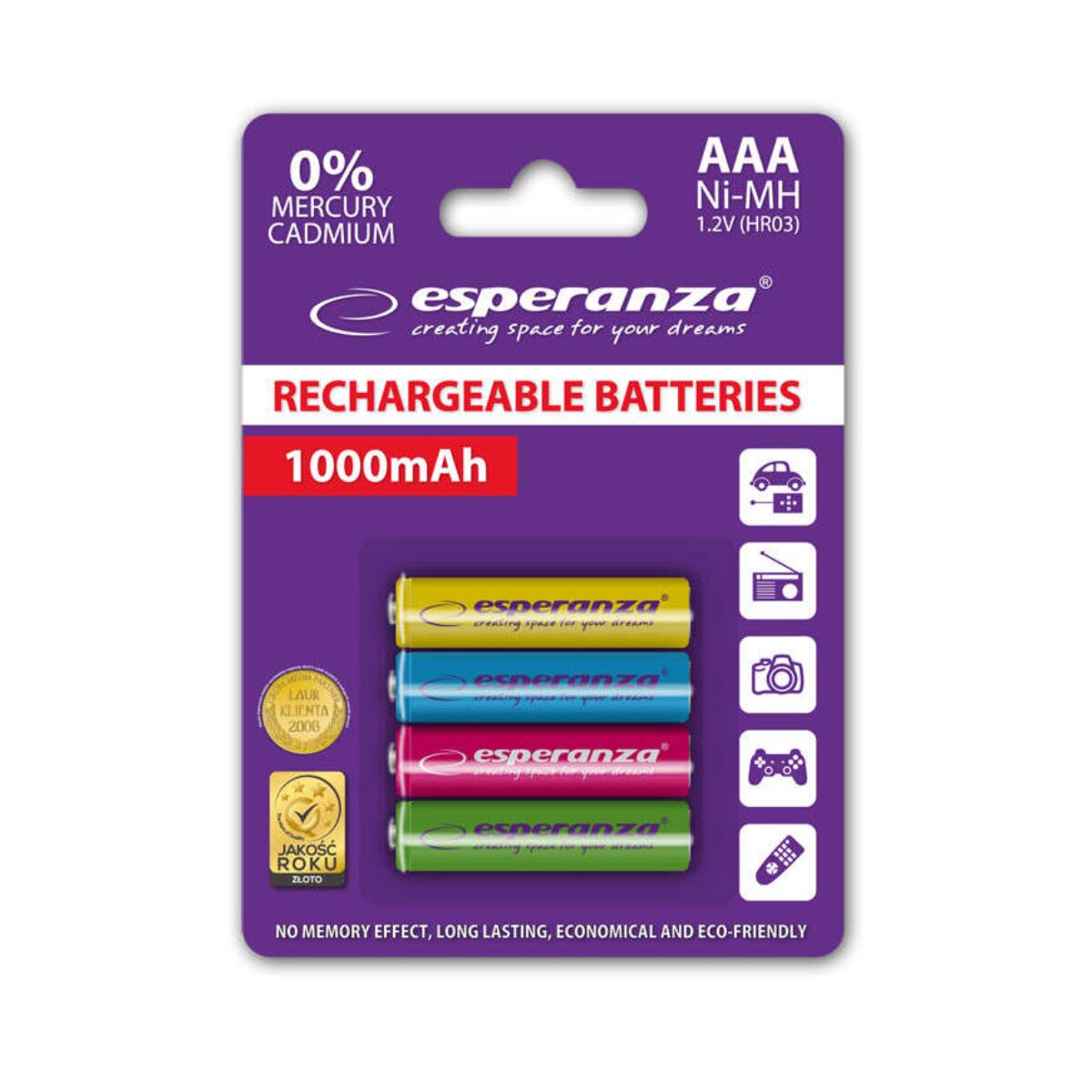 Set 4 acumulatori AAA R3 Esperanza 92343, 1000mAh, Ni-MH, 1.2V ...