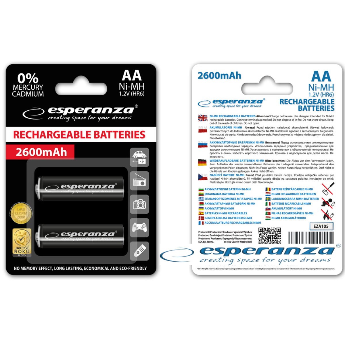 Set 2 acumulatori AA R6 Esperanza 92254, 2600mAh, Ni-MH, 1.2V ...