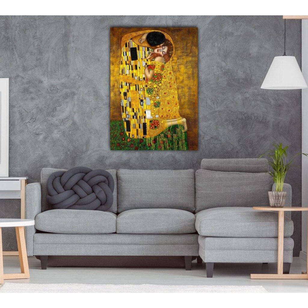 Tablou Canvas Handmade, Sarutul Gustav Klimt, Rama Lemn Masiv, 40 x 60 ...