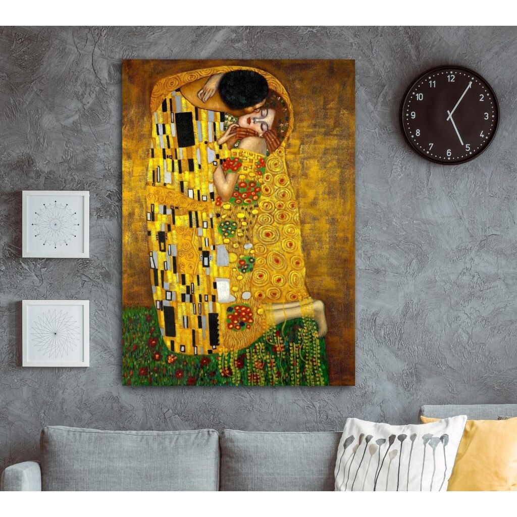 Tablou Canvas Handmade, Sarutul Gustav Klimt, Rama Lemn Masiv, 40 x 60 ...