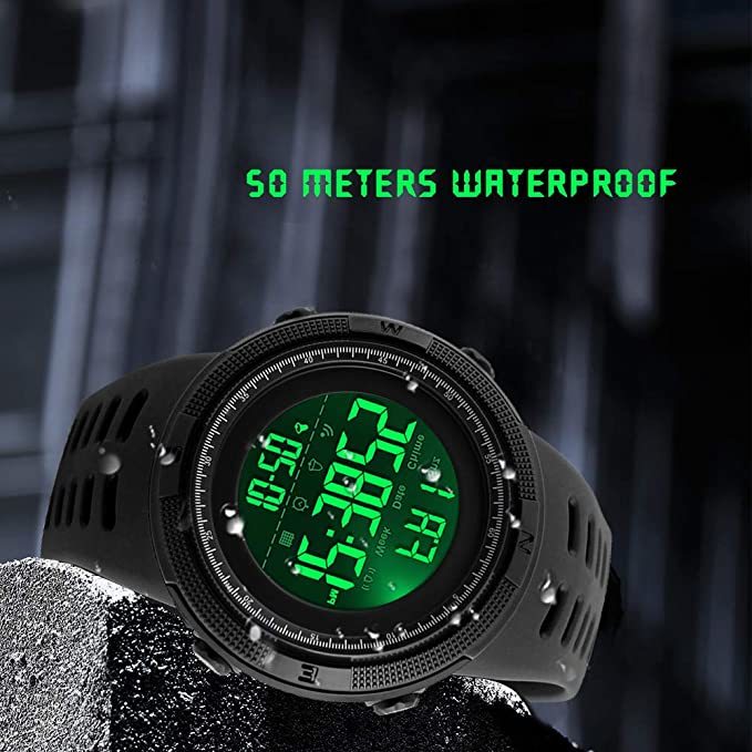 Ceas sport barbati TEHIYOL, Poliuretan/Plastic, 5 ATM, LED 59 mm, Negru ...