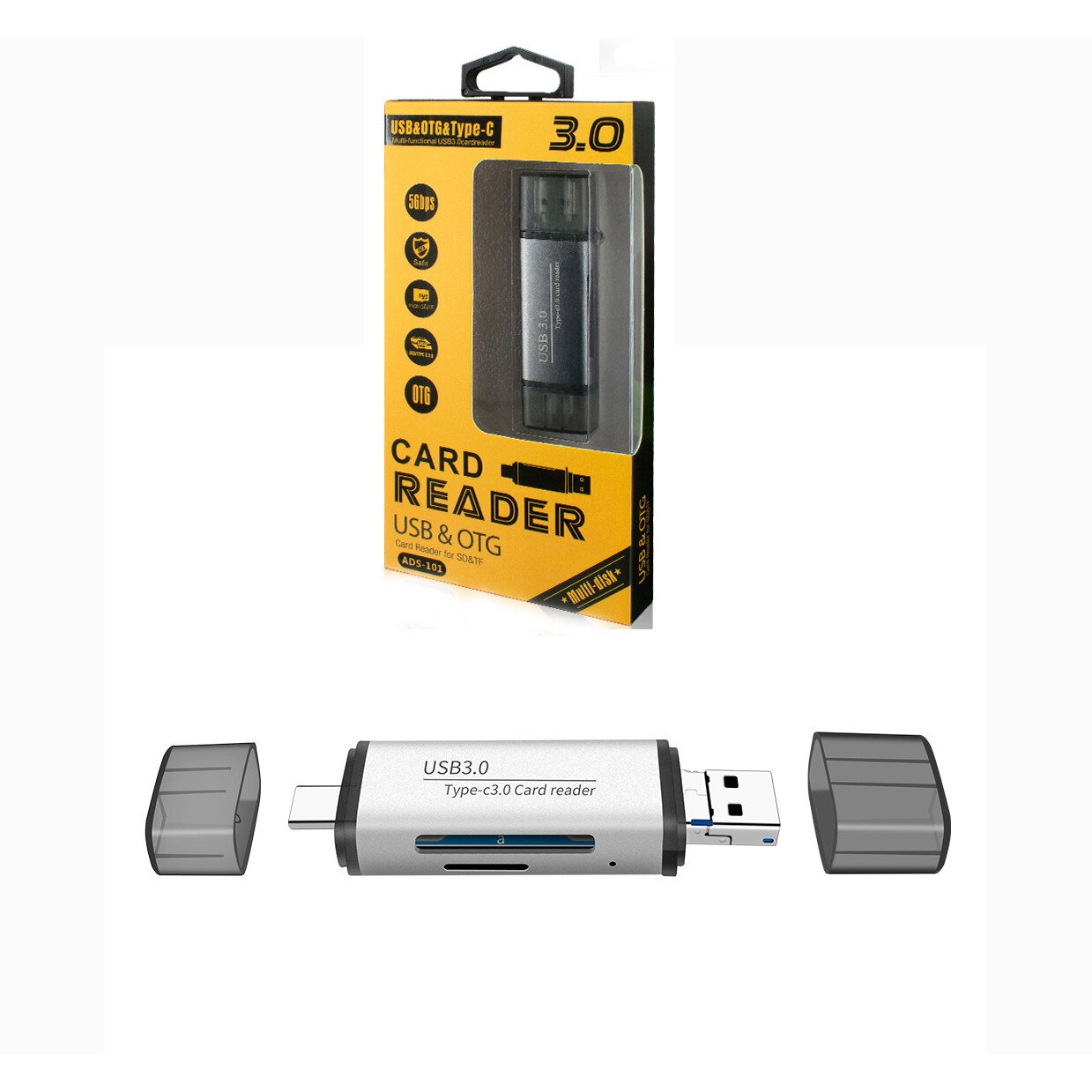 Cititor de carduri, MicroUSB/USB 3.1/USB-C/SD/TFcard, 5 Gbps, Gri - eMAG.ro