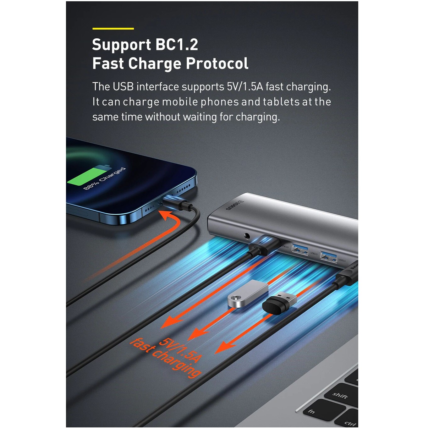 Adaptor Baseus, Hub pentru Macbook, USB-3.0, HDMI 4K HD, RJ-45, 8 in 1 ...