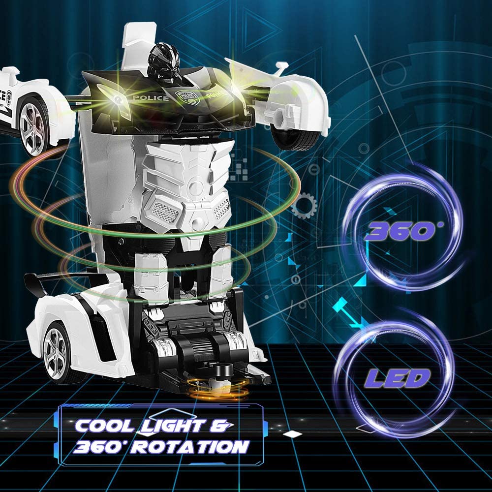 Masina robot 1:18, Control telecomanda, Roti 360, Lumina LED, Alb - eMAG.ro
