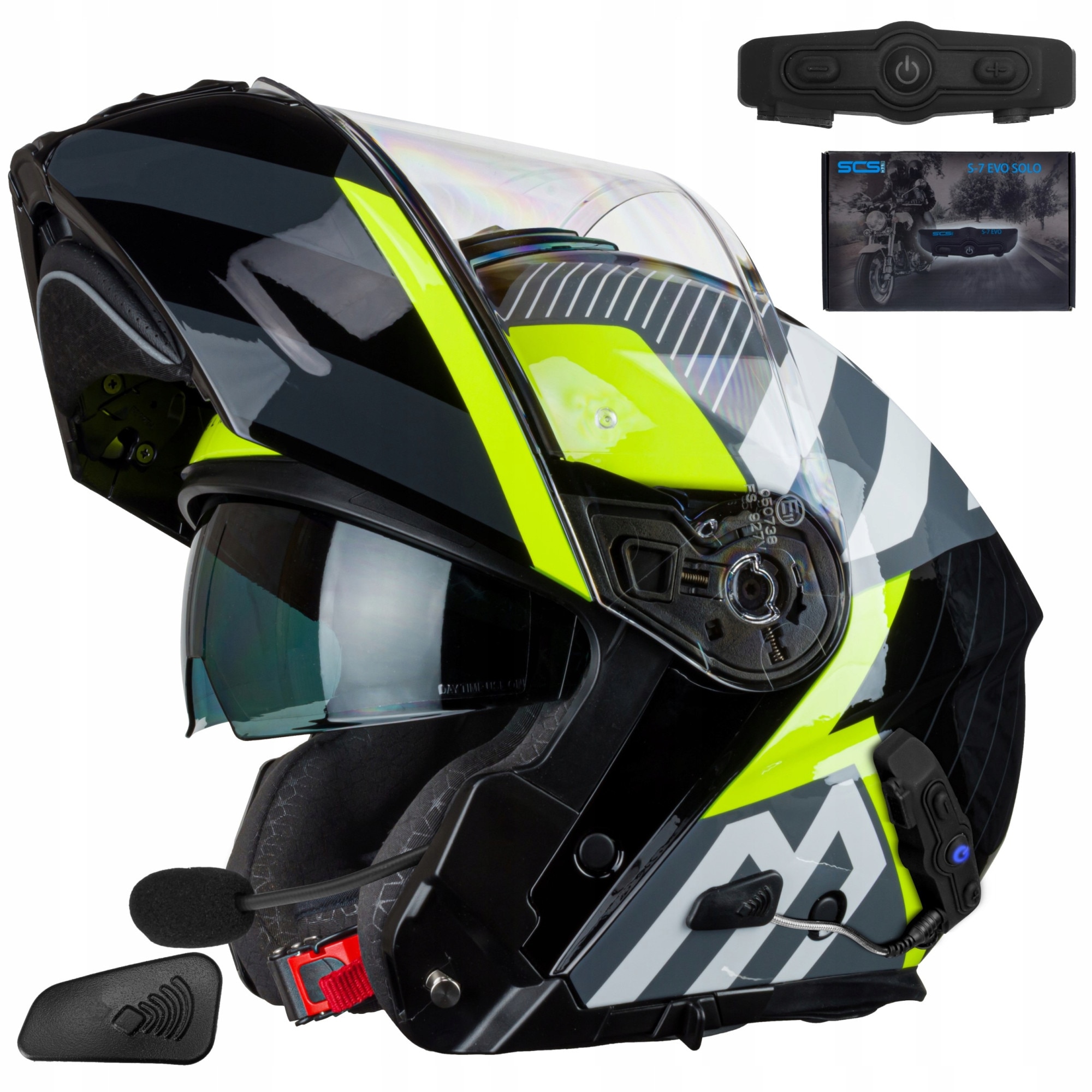 Casca moto cu intercom, Cassida, Fibra de sticla, Negru/Galben - eMAG.ro