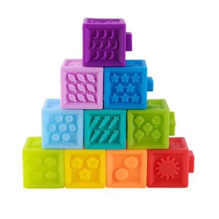 Set 10 cuburi moi de construit pentru bebelusi Soft Blocks, multicolor ...