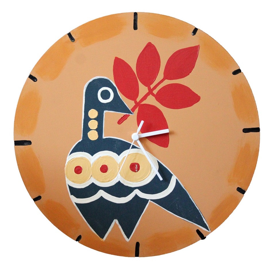 Ceas de lemn pentru perete, pictat manual si lacuit, Multicolor ...