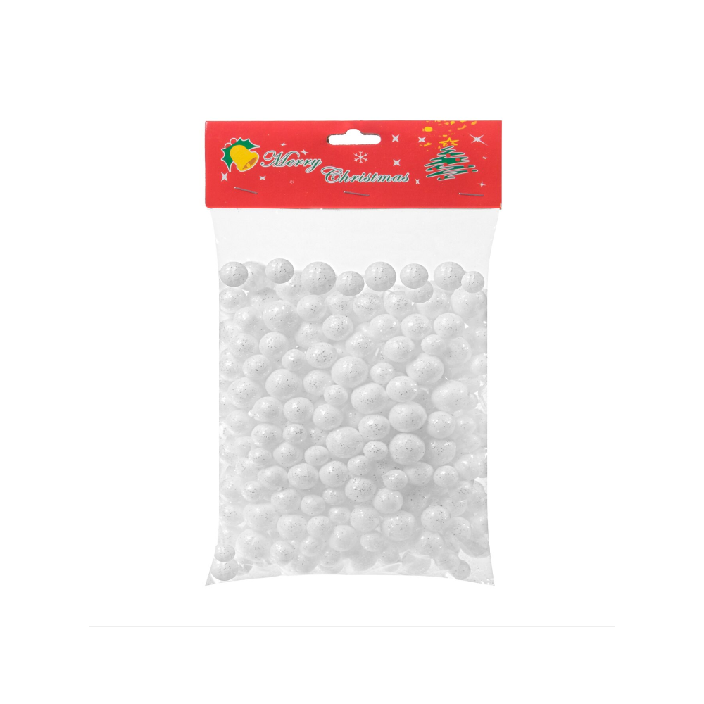 Bile decorative pentru craciun, cu sclipici, din polistiren, 15g, Alb ...