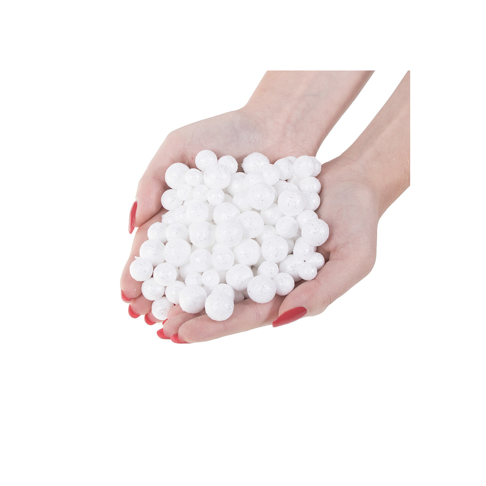 Bile decorative pentru craciun, cu sclipici, din polistiren, 15g, Alb ...