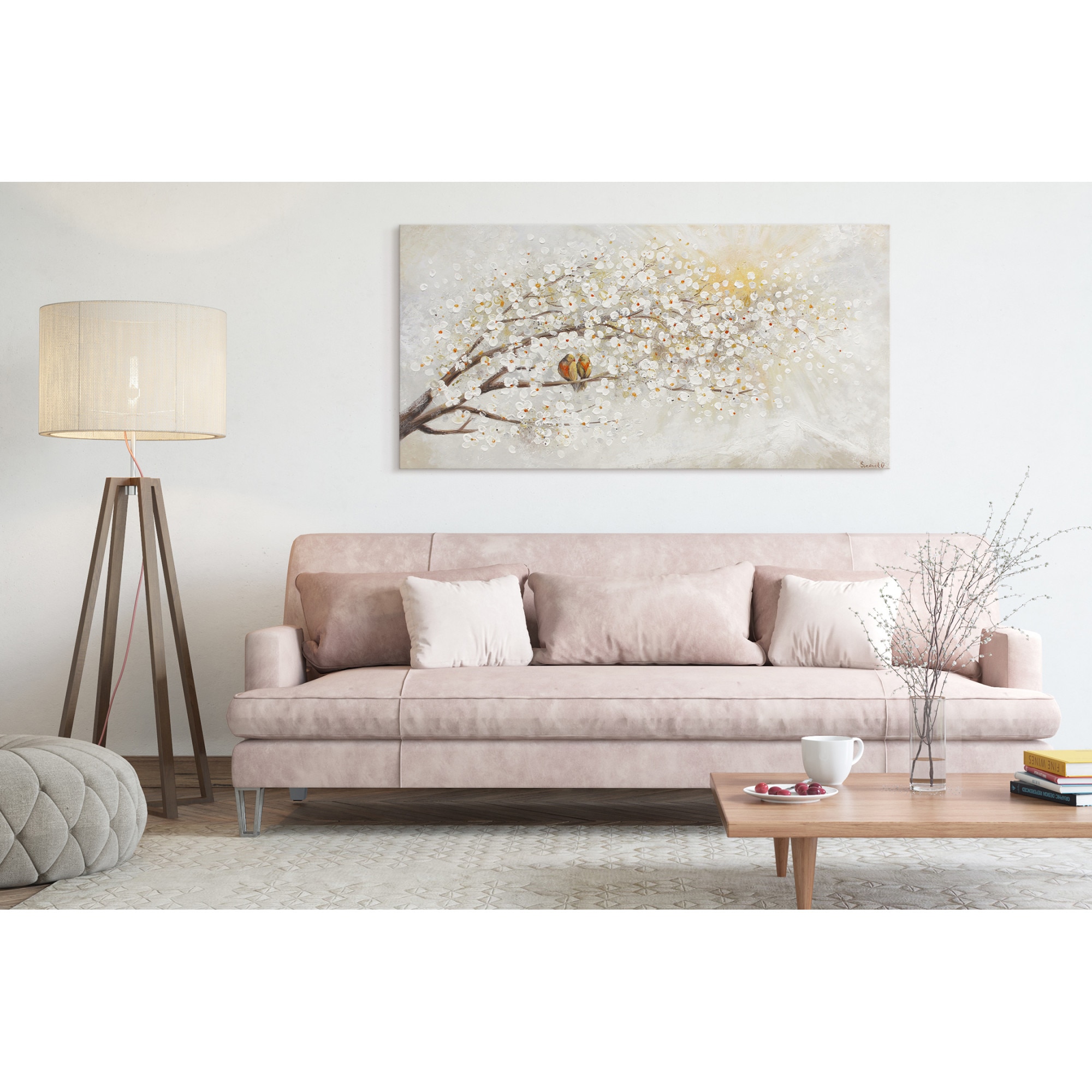 Tablou pictura manual acrilic pe panza "Rasarit de soare" 140x70cm ...