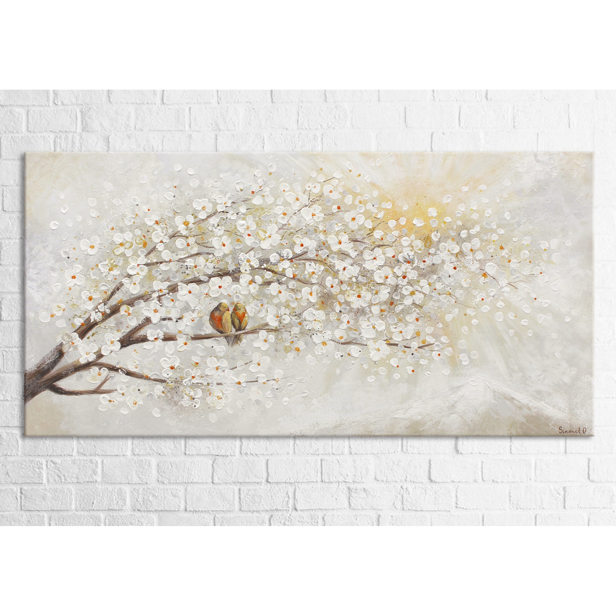 Tablou pictura manual acrilic pe panza "Rasarit de soare" 160x80cm ...