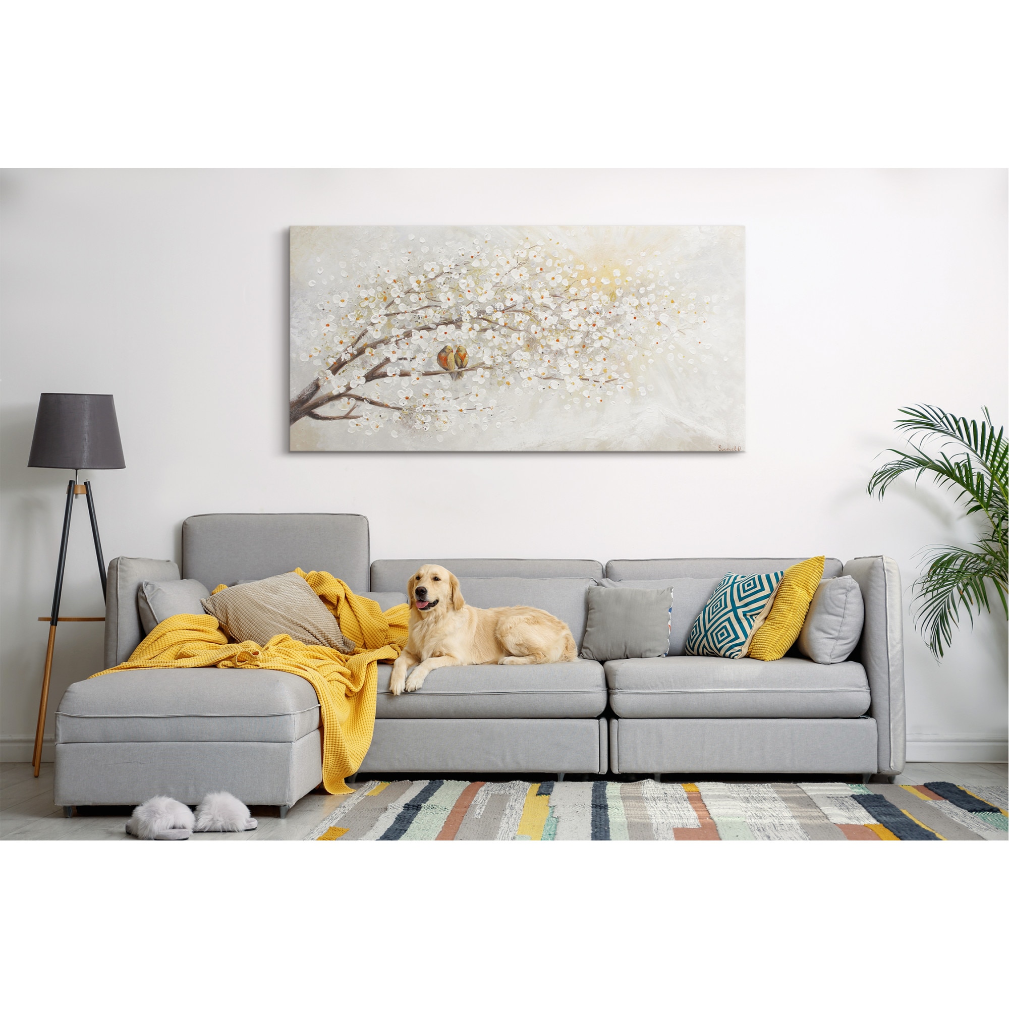 Tablou pictura manual acrilic pe panza "Rasarit de soare" 140x70cm ...