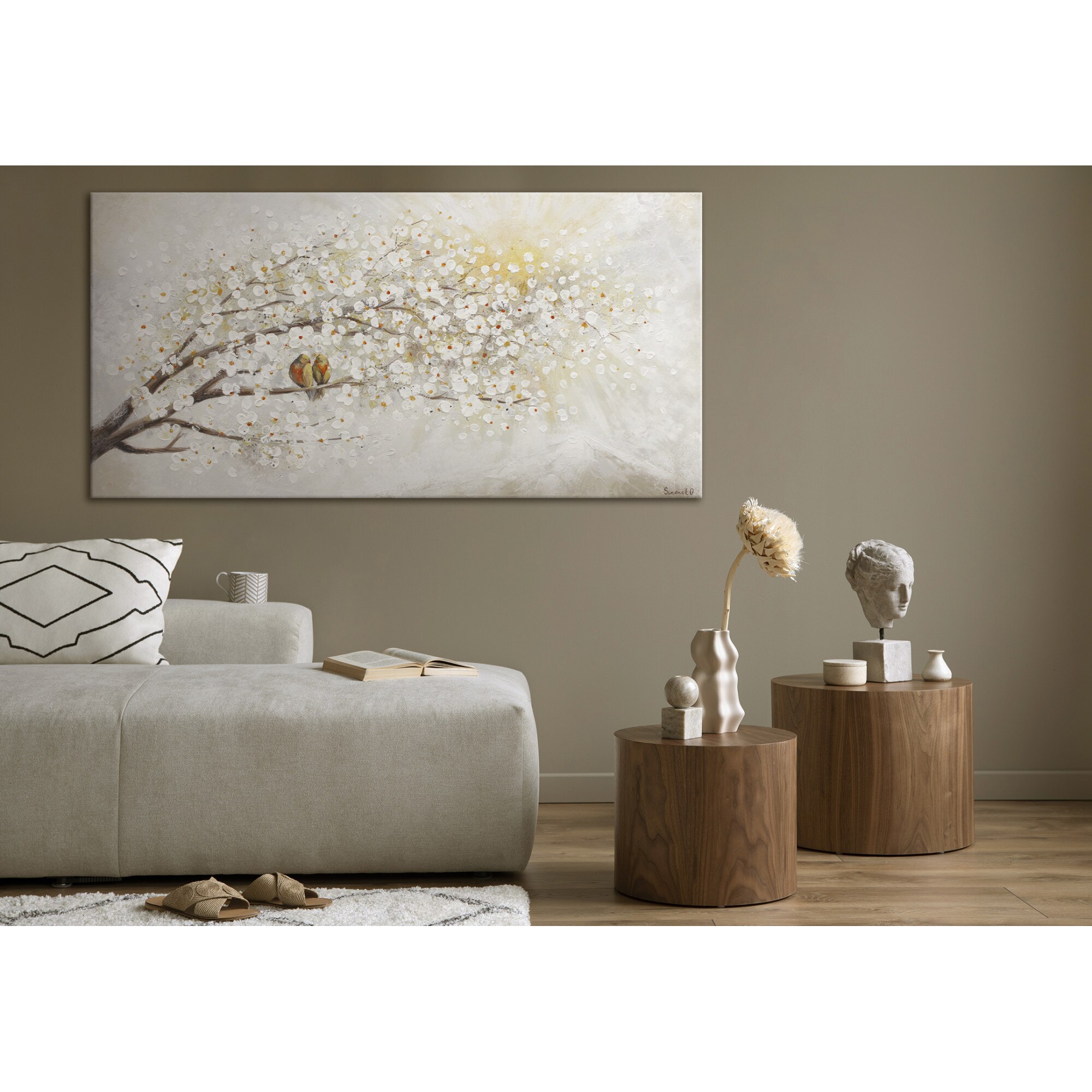 Tablou pictura manual acrilic pe panza "Rasarit de soare" 140x70cm ...