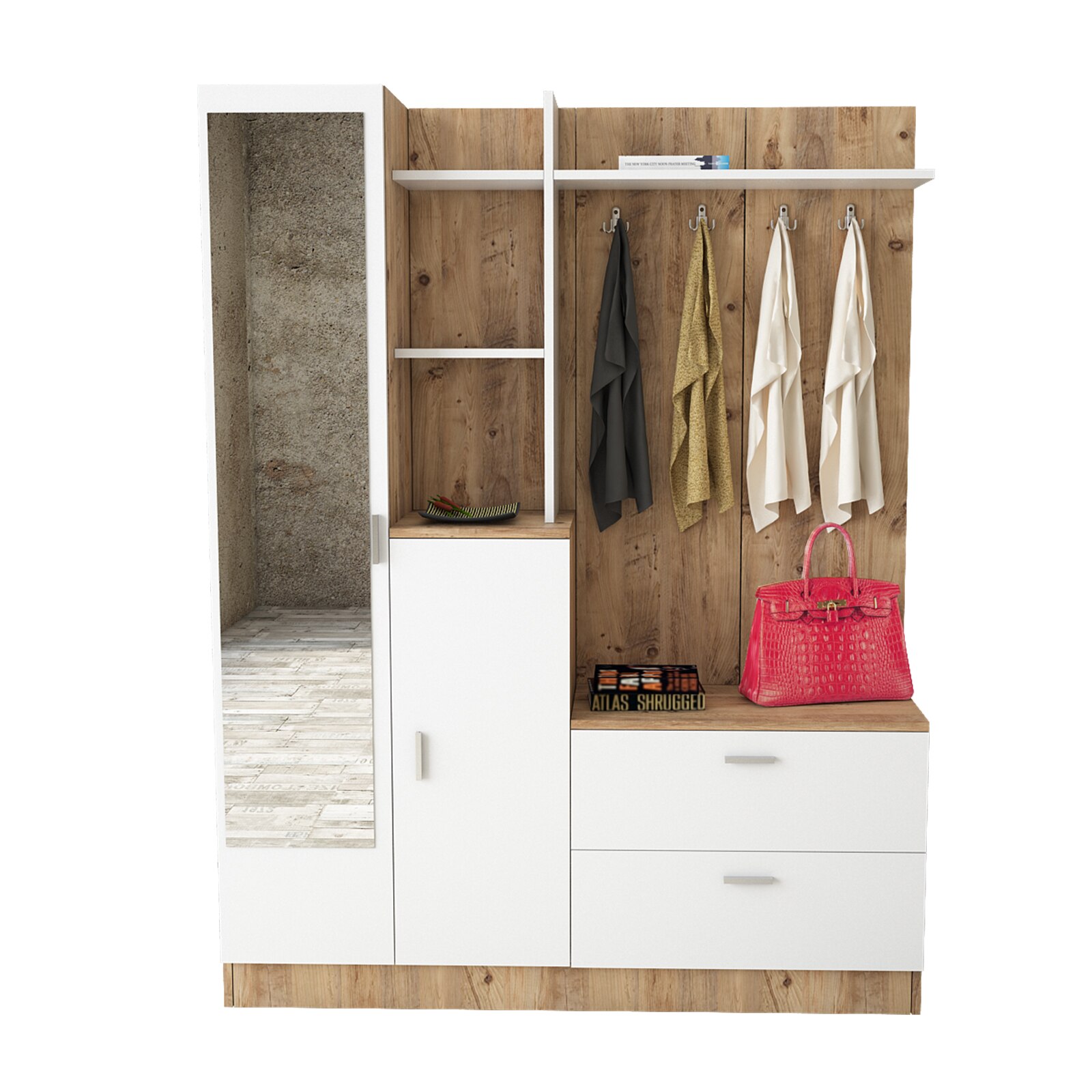 Cuier Industrial Work Art Deco, H 182 x L 140 x l 35, PAL 18mm, Pin Alb ...