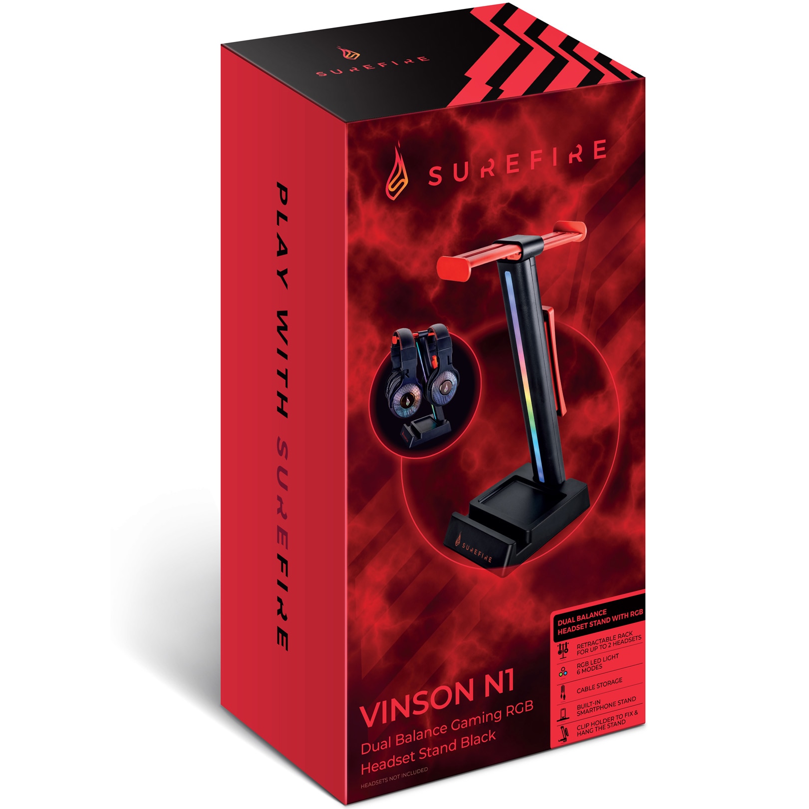 Stand casti gaming, SureFire Vinson N1, iluminare RGB, Negru - eMAG.ro