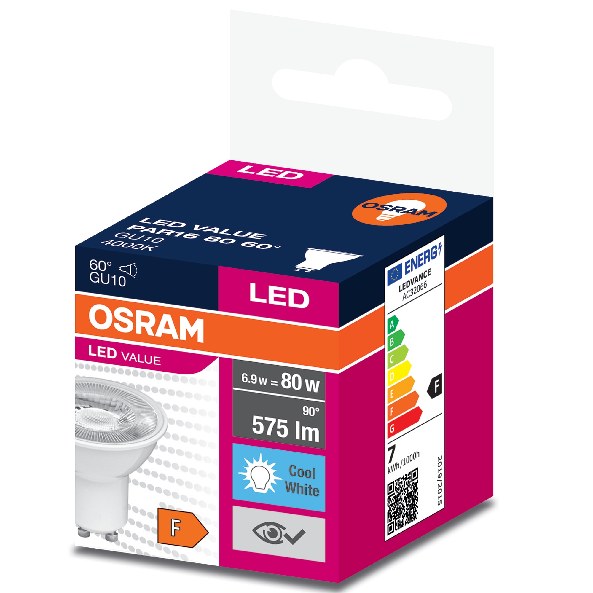 Pachet 10 becuri spot LED Osram PAR16 80, GU10, 6.9W (80W), 575 lm, 90°, temperatura lumina ...
