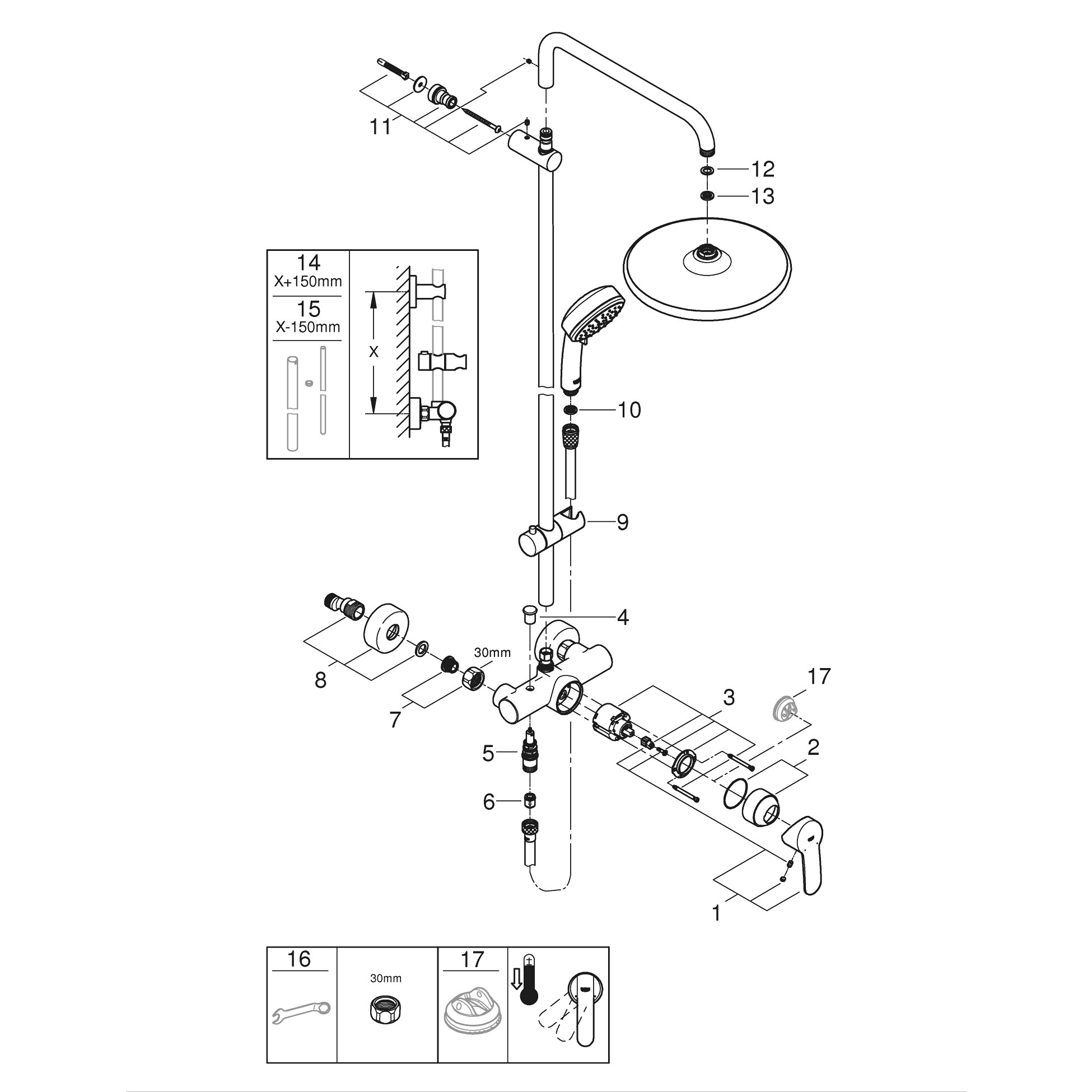 Душ система Grohe Tempesta Cosmopolitan 250 26673000, 1/2'', Видима ...