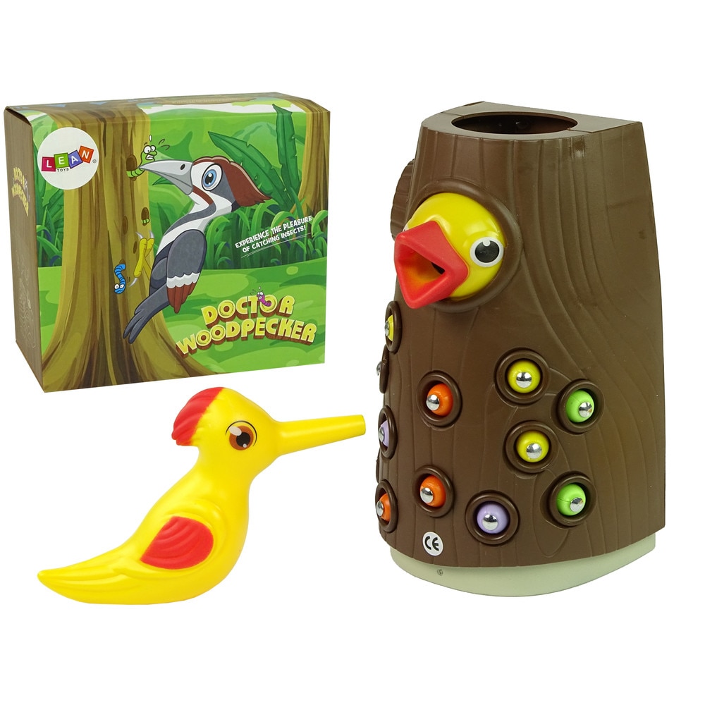 Joc arcade magnetic, Lean Toys- Catch the Worm Feed the Bird Woodpecker ...