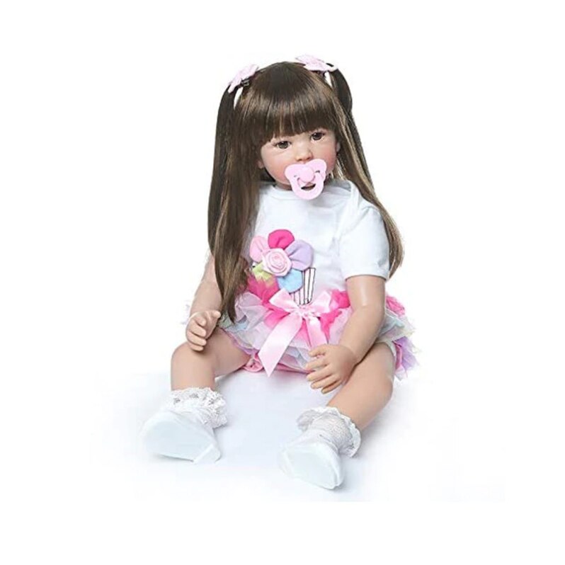 Papusa cu parul lung, 60 cm, Acril/Bumbac, roz - eMAG.ro