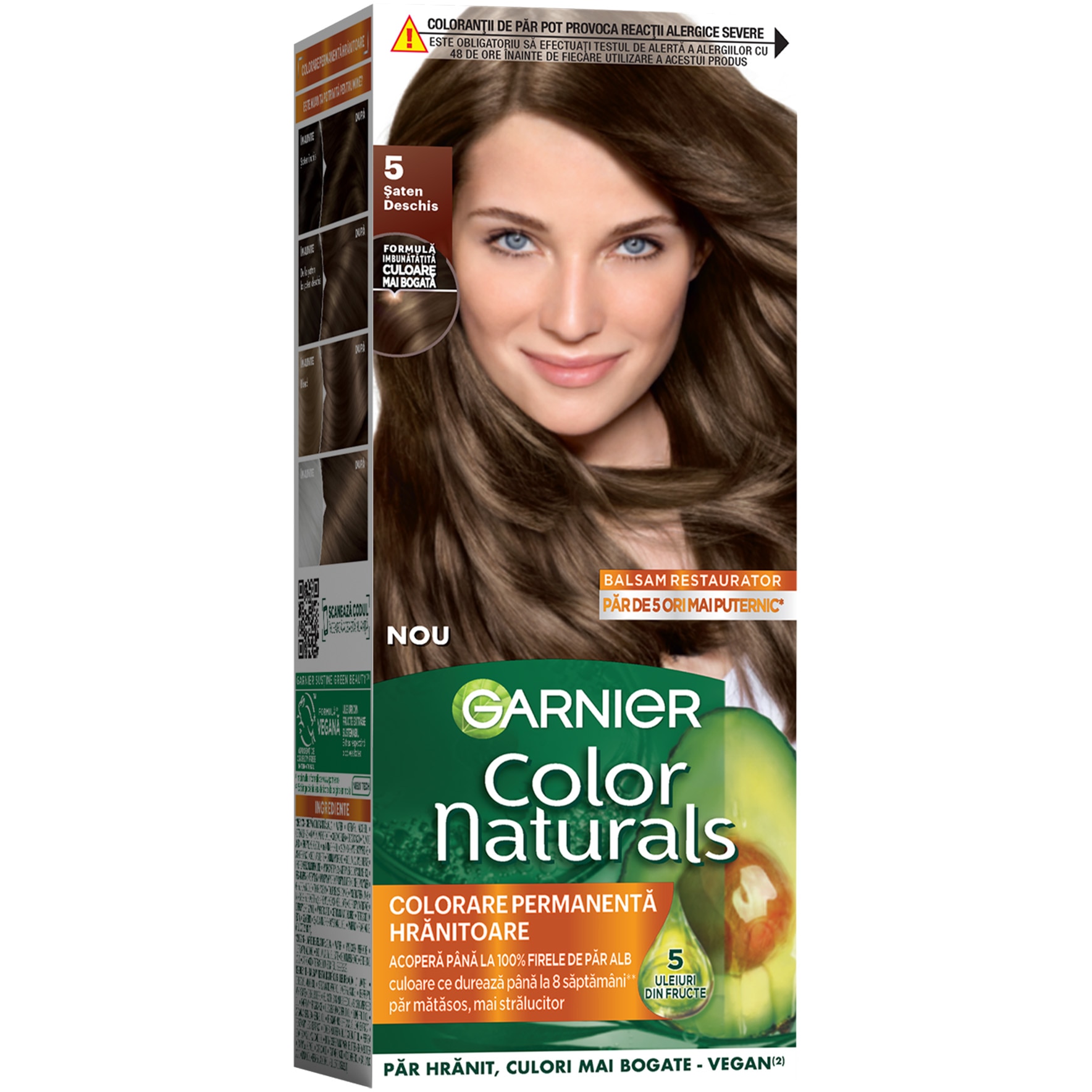 Vopsea de par permanenta cu amoniac Garnier Color Naturals, 5 Saten ...
