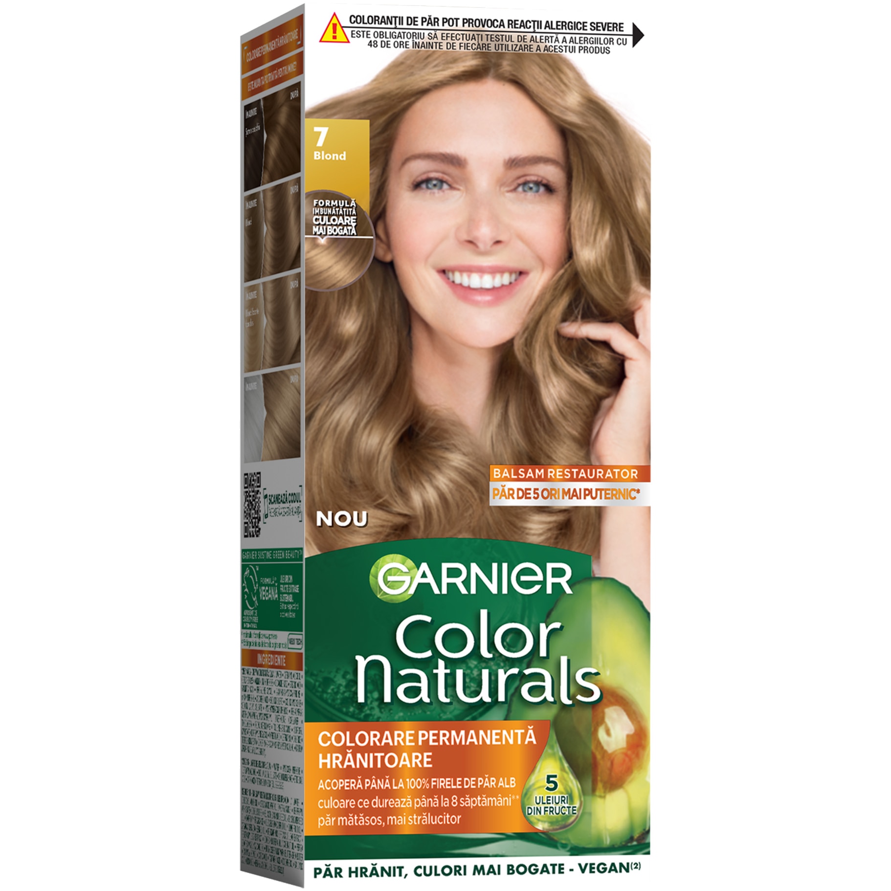 Vopsea de par permanenta cu amoniac Garnier Color Naturals, 7 Blond ...