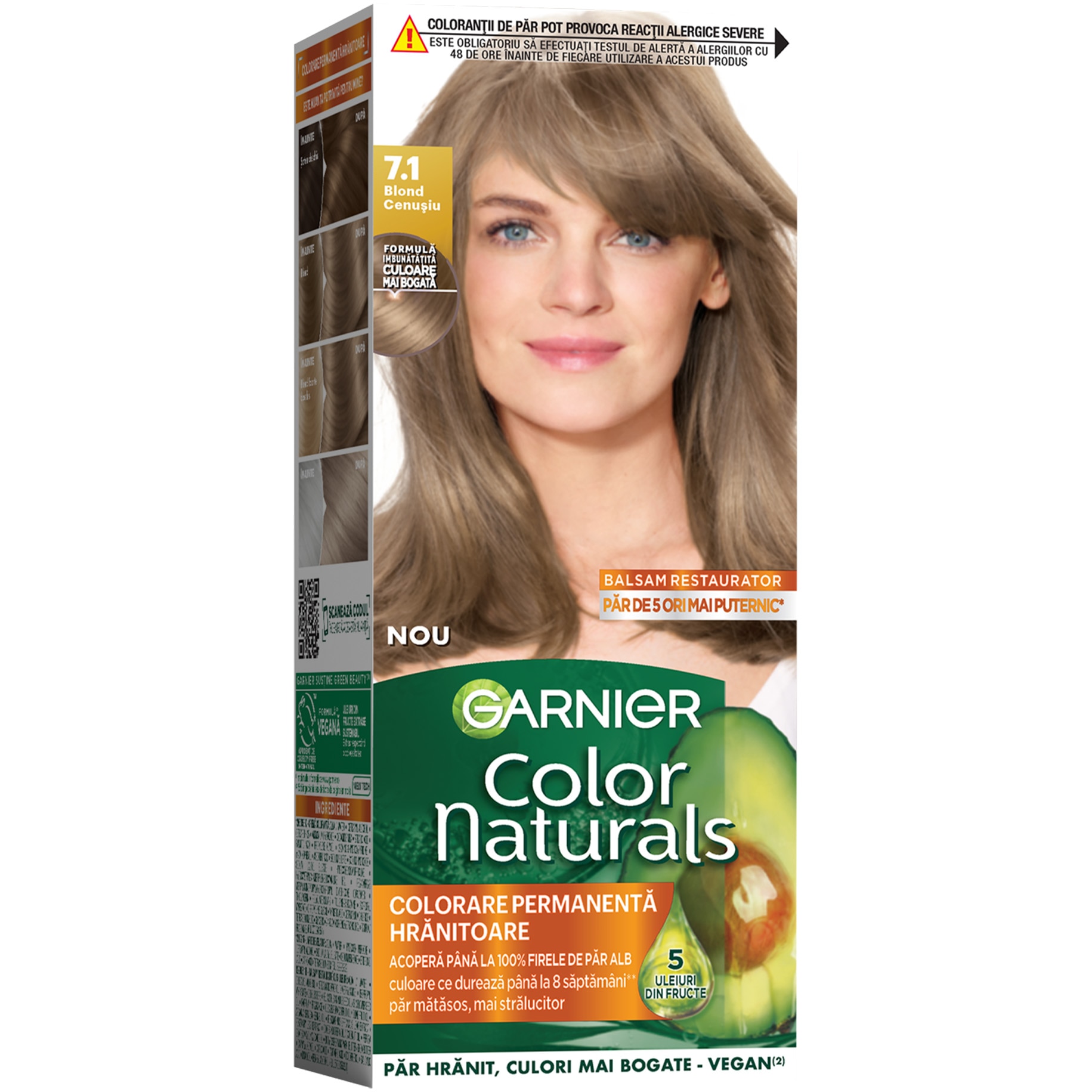 Vopsea de par permanenta cu amoniac Garnier Color Naturals, 7.1 Blond ...
