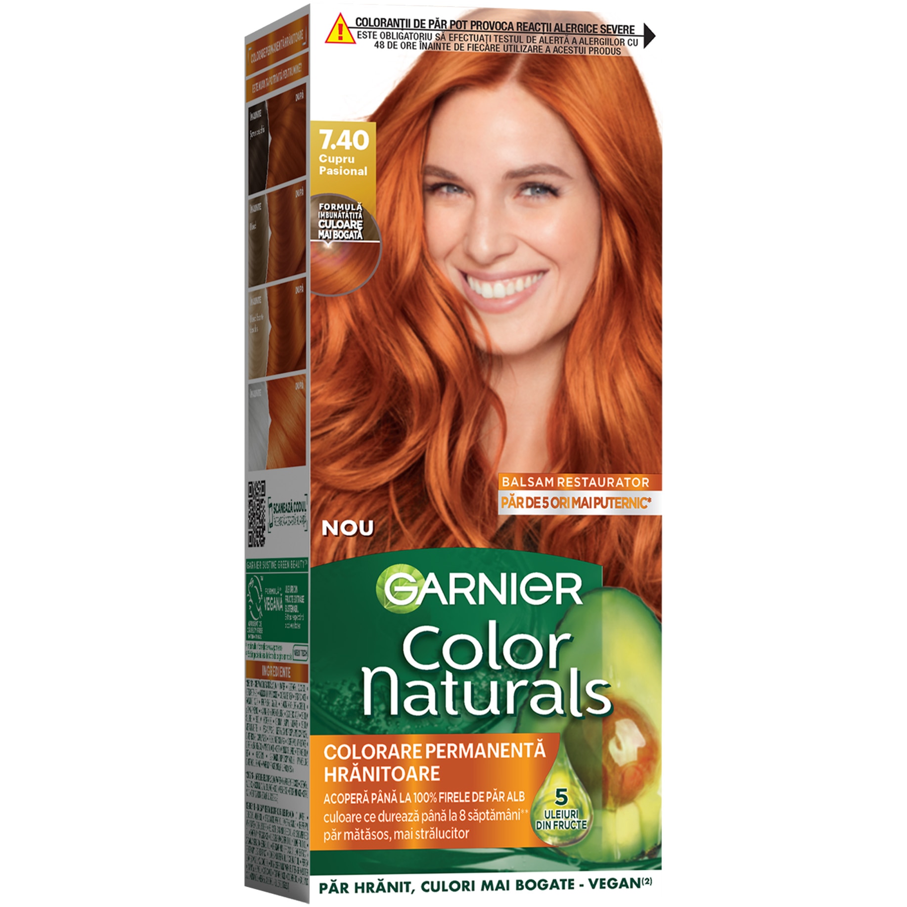 Vopsea de par permanenta cu amoniac Garnier Color Naturals, 7.40 Cupru ...