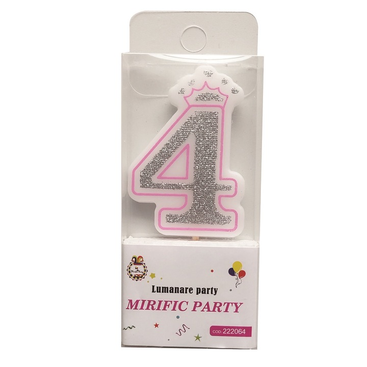 Lumanare coroana sclipici, cifra 4, roz - eMAG.ro
