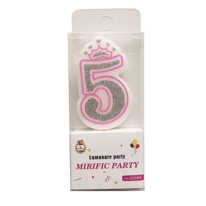 Lumanare coroana sclipici, cifra 5, roz - eMAG.ro
