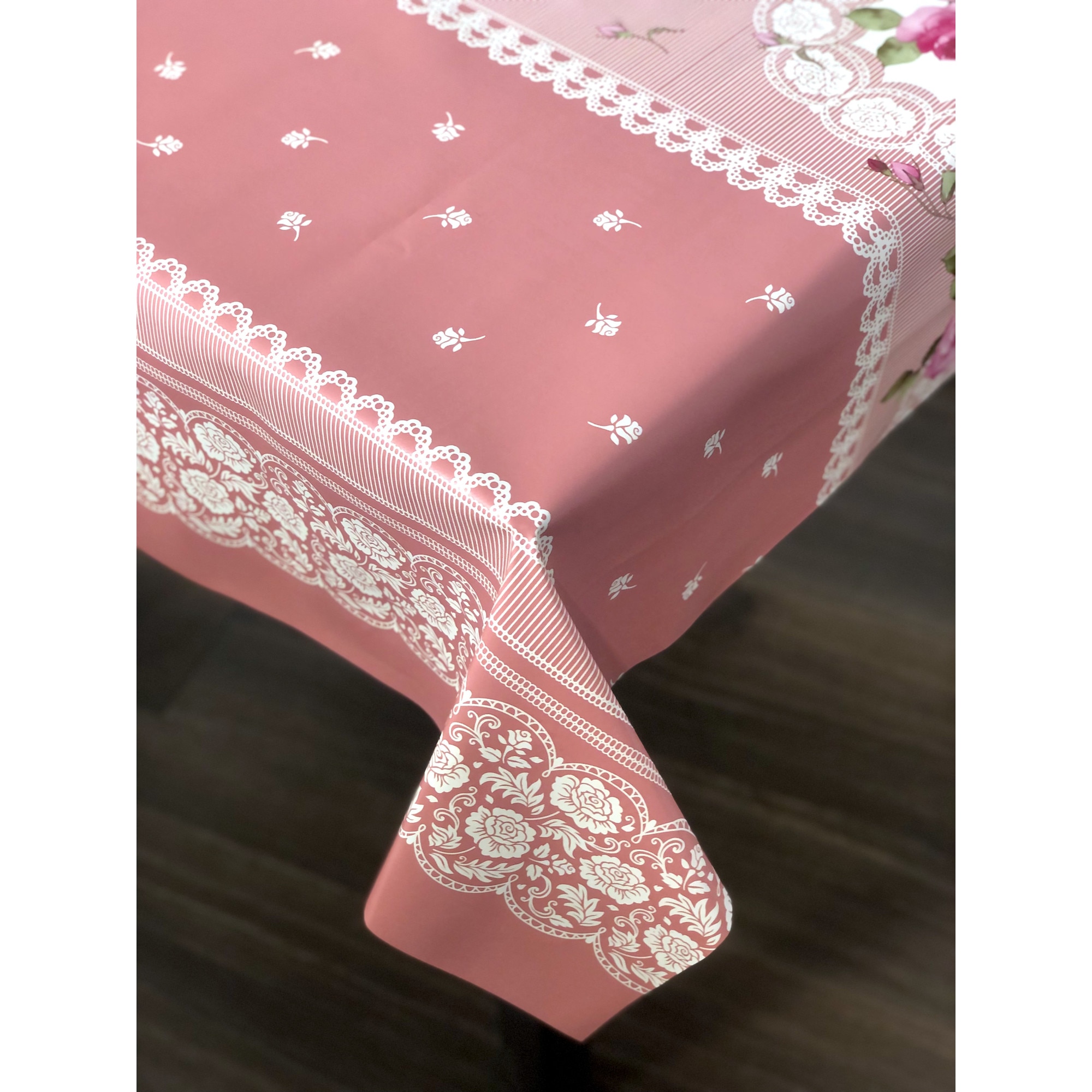 Fata de masa tip musama, floral roz somon, 100 x 140 cm - eMAG.ro