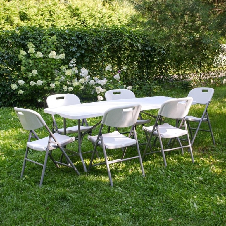 Masa de gradina, pliabila, cadru otel, 180x74x74, alb - eMAG.ro