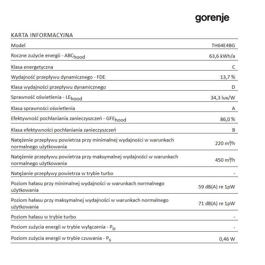 Gorenje TH64E4BG Кухненски аспиратор Полувграден (изтеглящ се) Черен ...