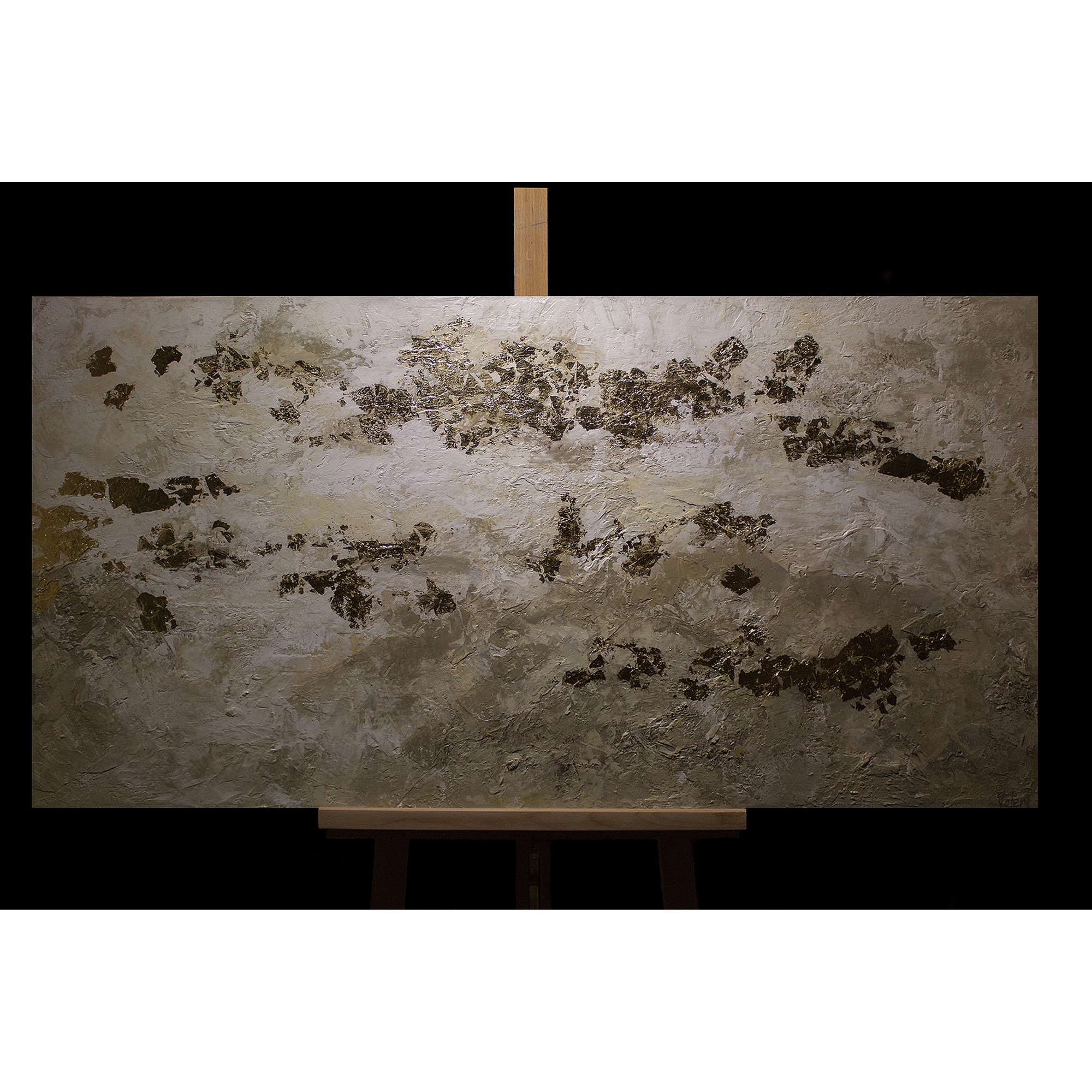 Tablou abstract pictat manual, Aur stralucitor, 120x60cm - eMAG.ro