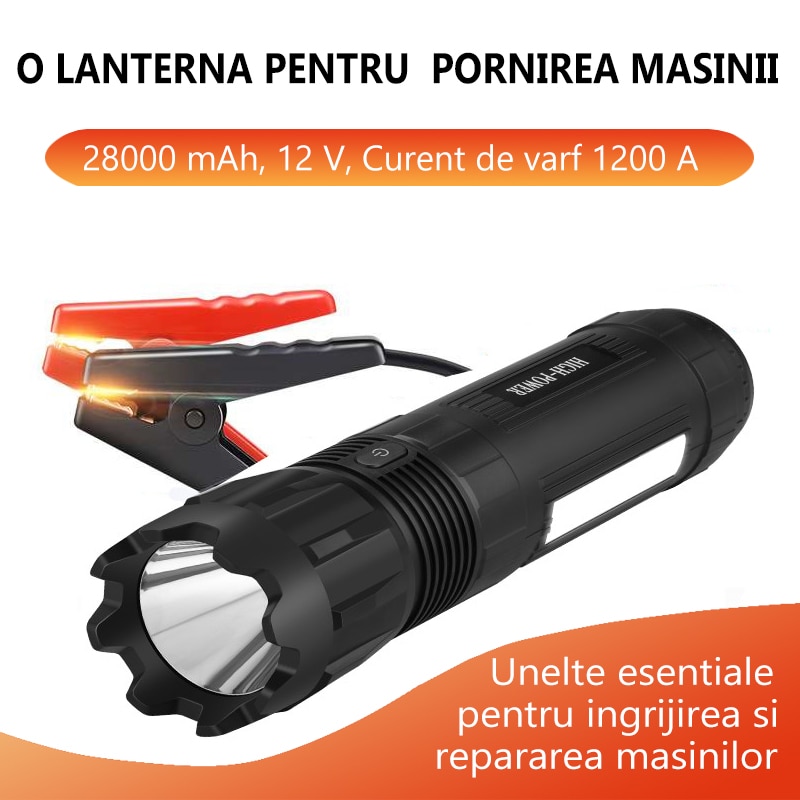 Starter auto portabil, HouDeOS™, 28000 mAh, 12V, 1200 A, Negru - eMAG.ro