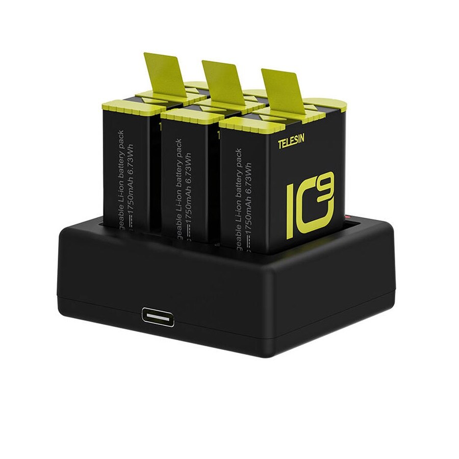 Set incarcator si 2 acumulatoare camera video sport Telesin pentru ...