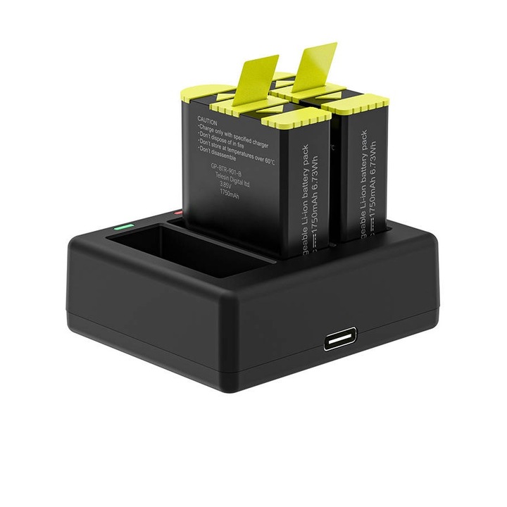 Set incarcator si 2 acumulatoare camera video sport Telesin pentru ...