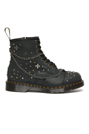 Dr. Martens, Ghete de piele cu tinte si lanturi decorative, Negru, 3 ...
