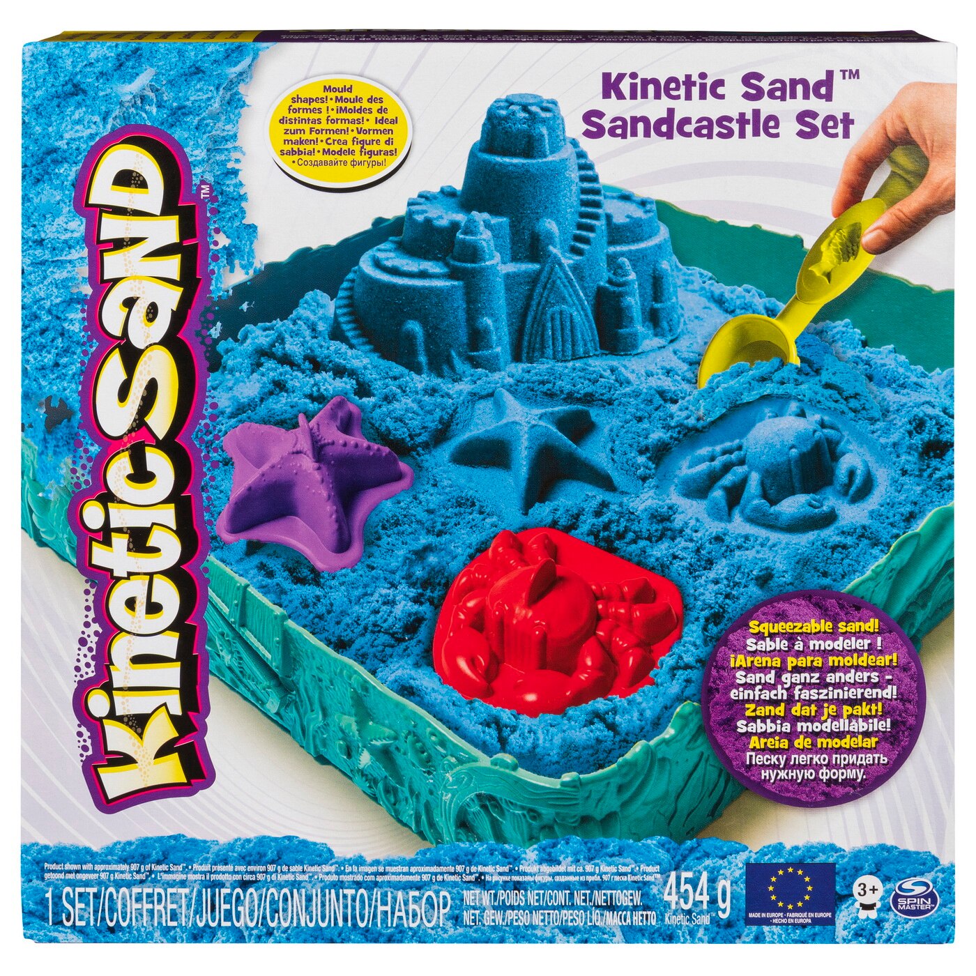 Set Kinetic Sand - Sandcastle, Cutie cu nisip albastru, 454 g - eMAG.ro