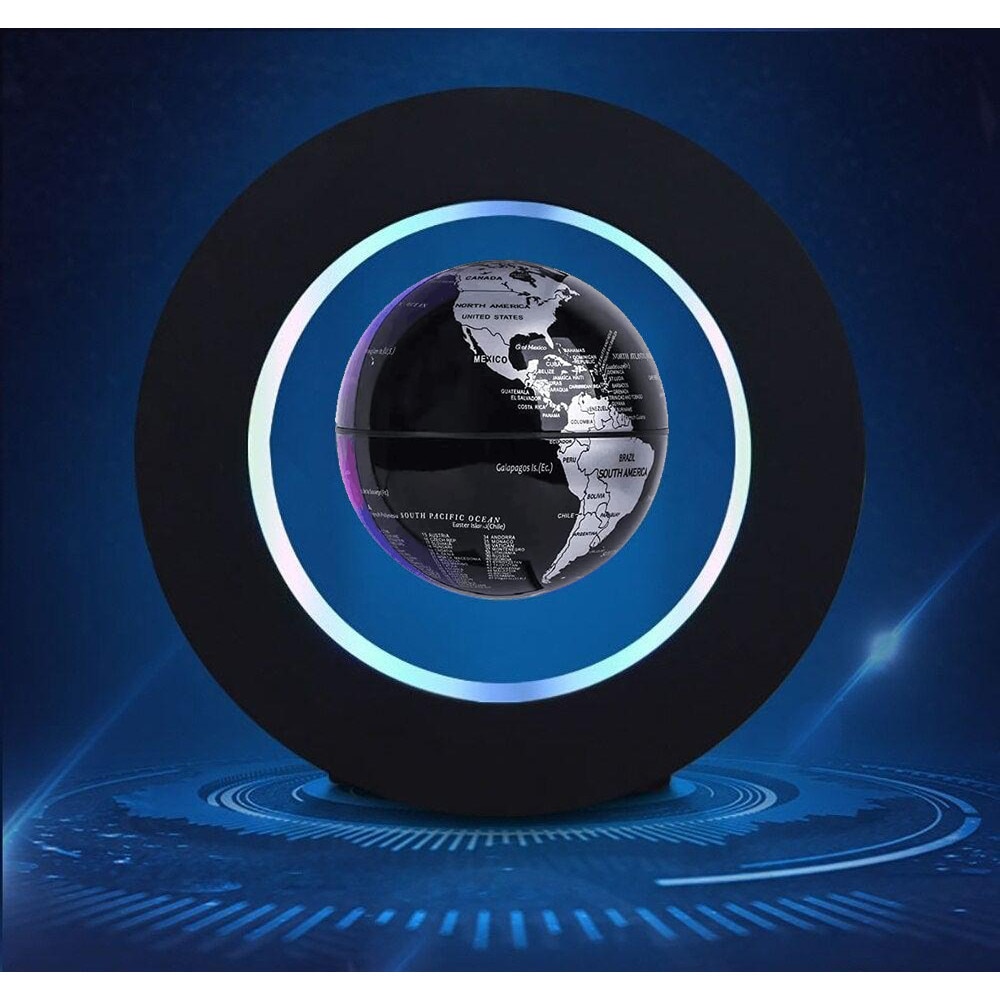 Glob pamantesc magnetic plutitor cu iluminare LED, awwaline, negru ...