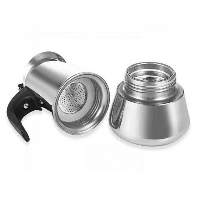 Espressor de cafea inox pentru aragaz cu o cana si suport lemn, 300ml ...