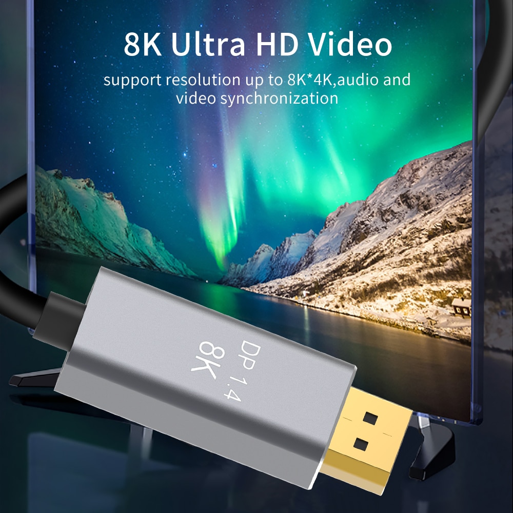 Кабел за адаптер USB Type-C към DisplayPort 1.4, 8k/5K/4K 144 Hz, 1.8m ...