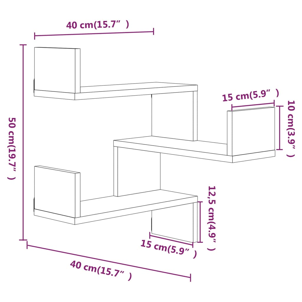 Set raft colt perete vidaXL, 2 piese, stejar maro, 40x40x50 cm, lemn ...