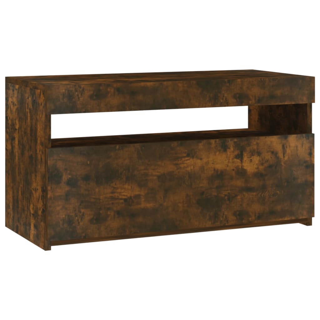 Comoda TV cu lumini LED, Lemn compozit, 75x35x40 cm, Maro stejar - eMAG.ro