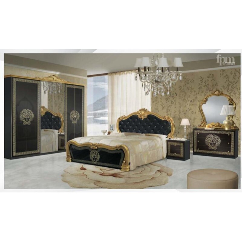 Dormitor Vilma Nero, negru lucios, pal, 1,8 cm - eMAG.ro