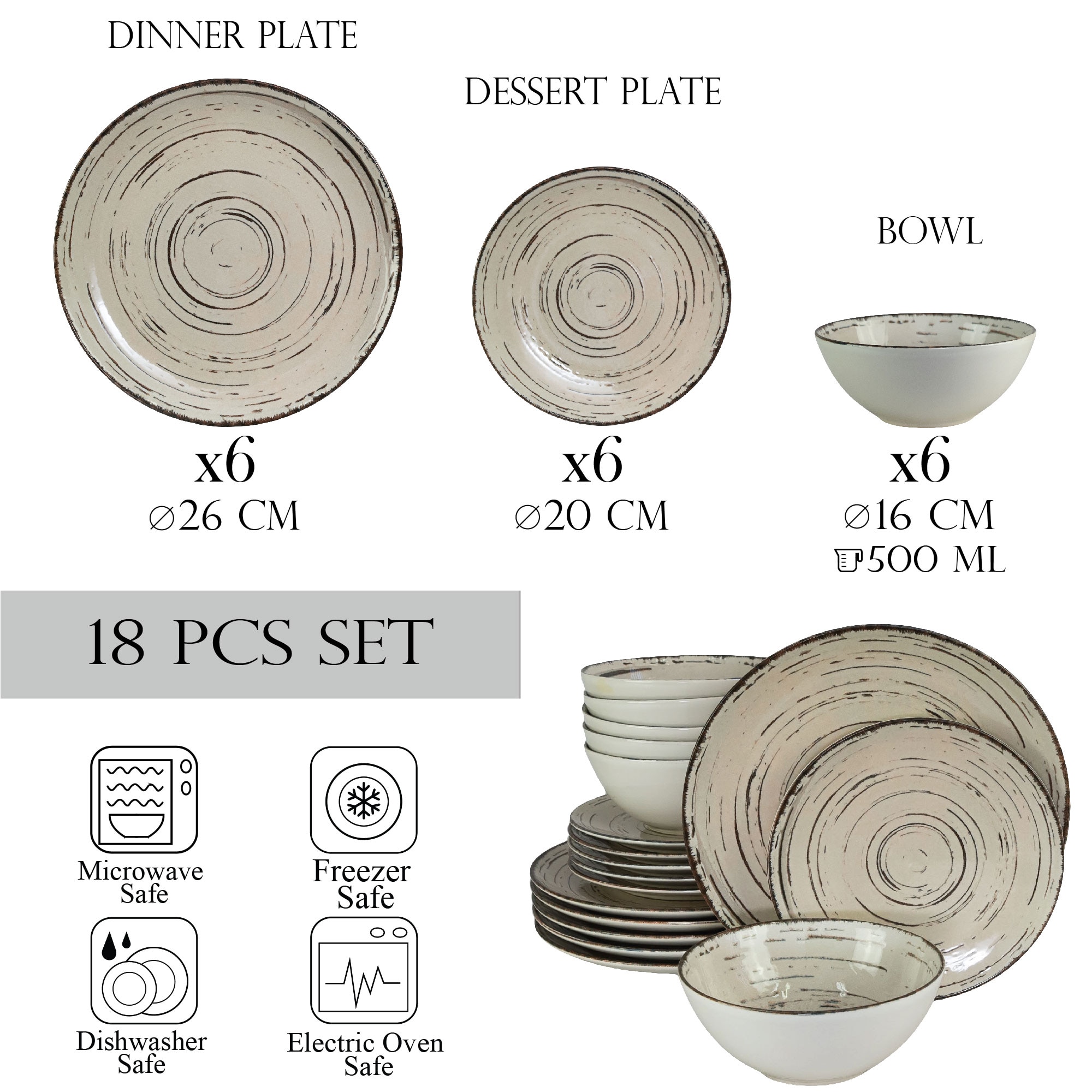 Set Complet Serviciu De Masa, Stone, 18 piese, Cesiro, Alb Ivoire cu ...