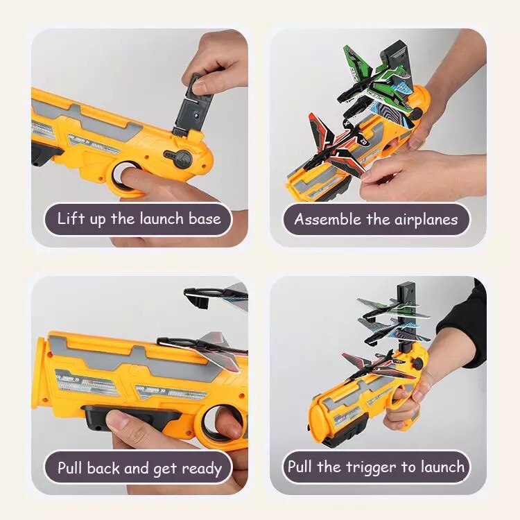 Pistol tip Lansator cu 4 Avioane, Galben, incarcare manuala - eMAG.ro
